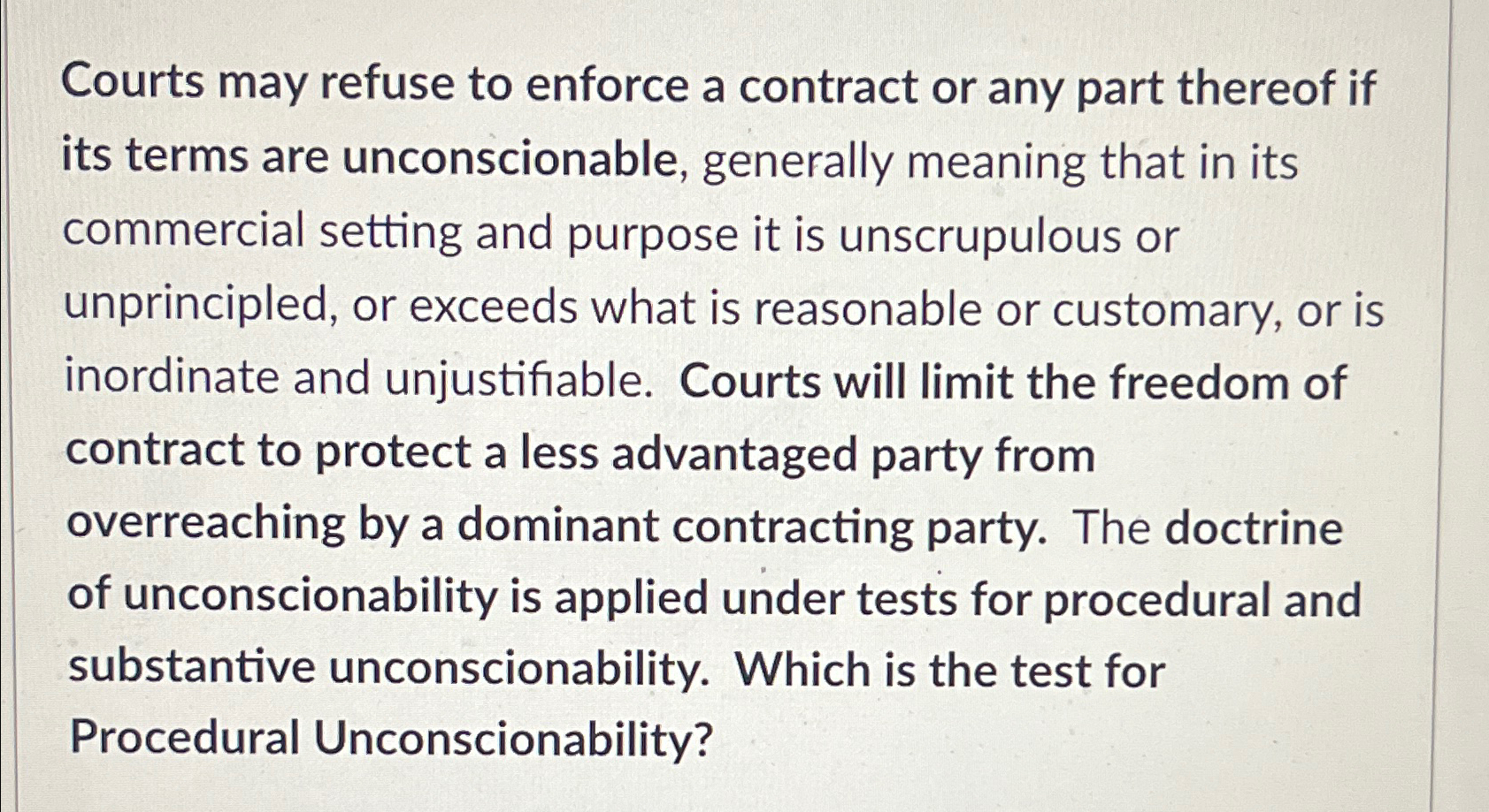 Solved Courts may refuse to enforce a contract or any part | Chegg.com