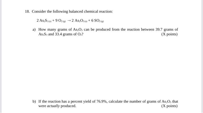 Solved 18. Consider the following balanced chemical | Chegg.com
