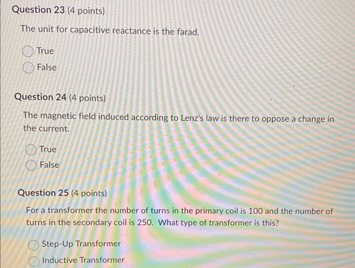 Solved The unit for capacitive reactance is the farad. True | Chegg.com