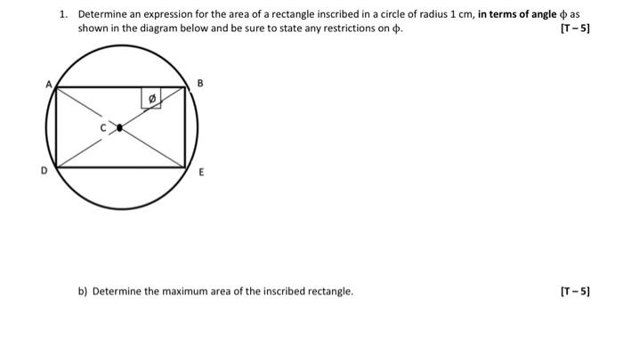 Solved 1. Determine an expression for the area of a | Chegg.com