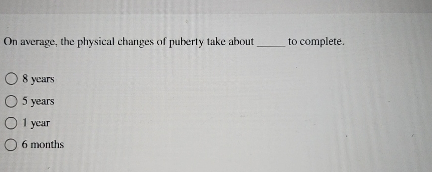 Solved On average, the physical changes of puberty take | Chegg.com