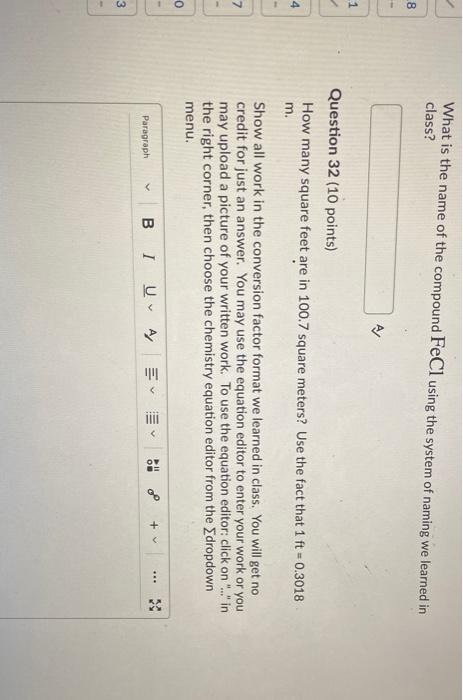 Solved What is the name of the compound FeCl using the | Chegg.com