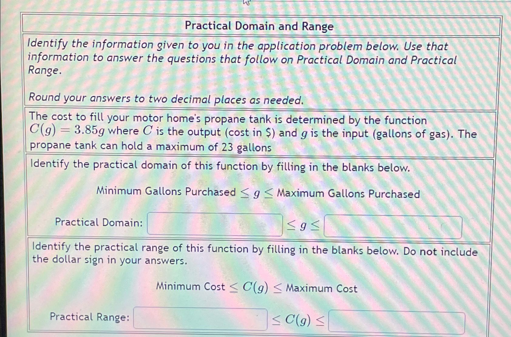 Solved Practical Domain and RangeIdentify the information | Chegg.com