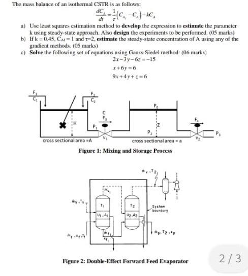 Solved The Mass Balance Of An Isothermal Cstr Is As Follows