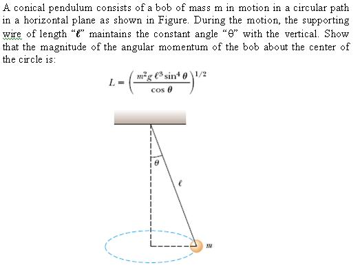 Solved A conical pendulum consists of a bob of mass m in | Chegg.com