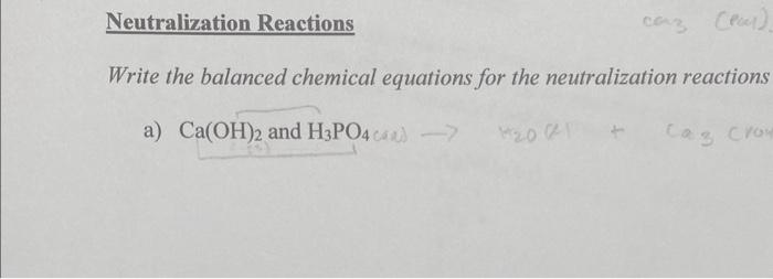 Solved Neutralization Reactions Write the balanced chemical | Chegg.com