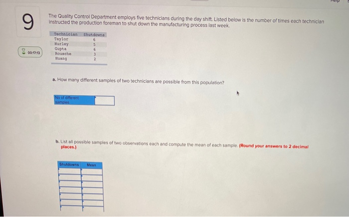 Solved 9 The Quality Control Department employs five | Chegg.com