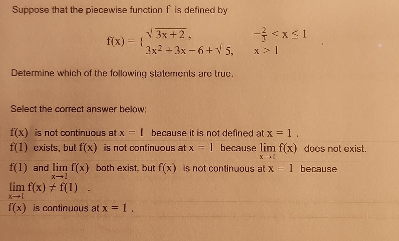 Solved Suppose that the piecewise function f is defined by | Chegg.com