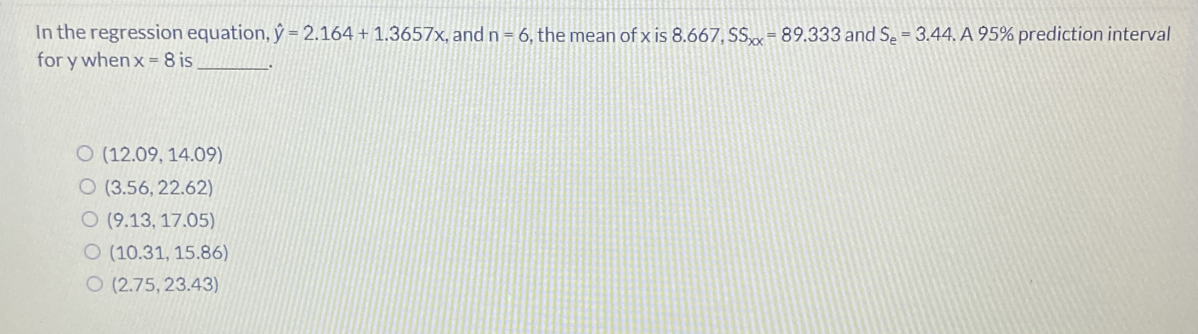 Solved In the regression equation, hat(y)=2.164+1.3657x, | Chegg.com
