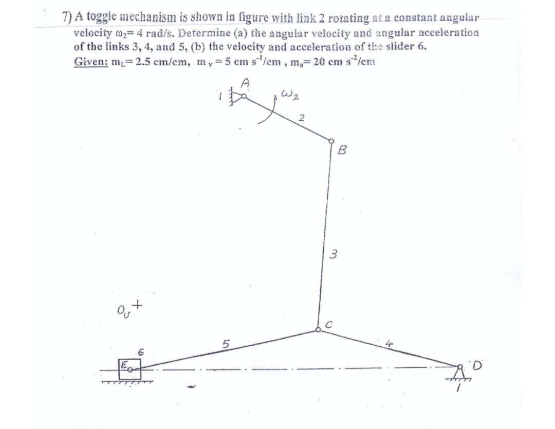 7) A toggle mechanism is shown in figure with link 2 | Chegg.com