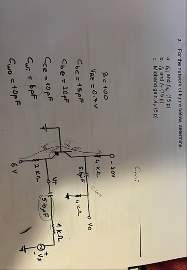 Solved Miller effect dont forgetFor the network of figure | Chegg.com