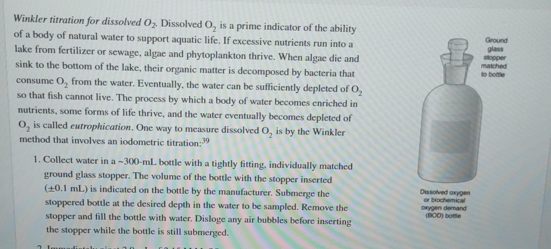 Solved Winkler titration for dissolved O₂. Dissolved O₂ is a | Chegg.com