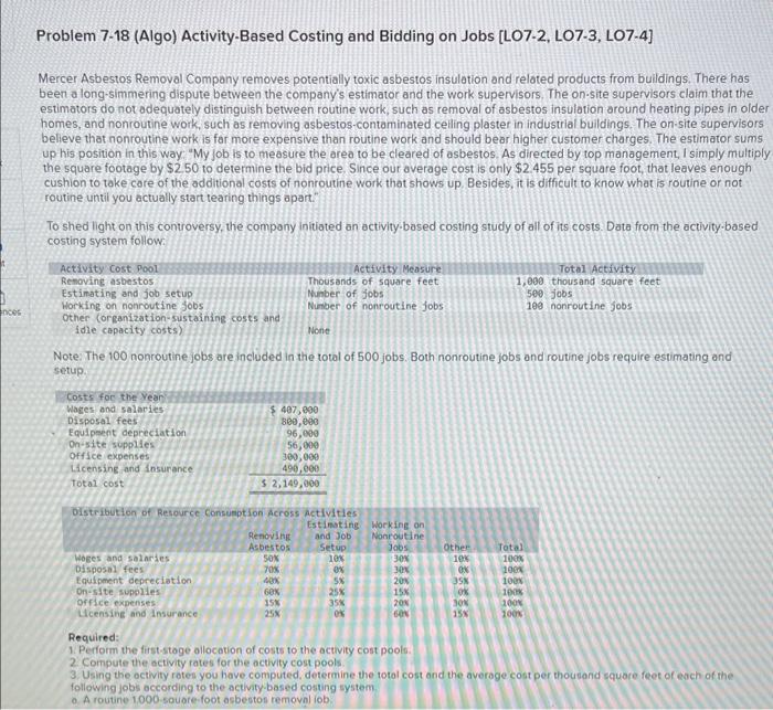 Solved Problem 7-18 (Algo) Activity-Based Costing and | Chegg.com
