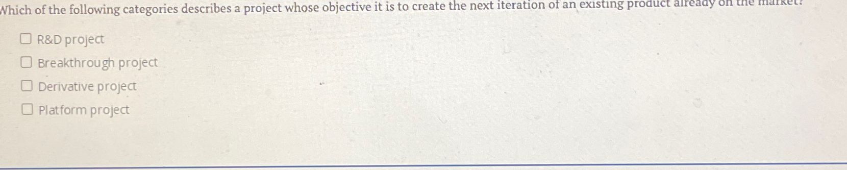 Solved Which of the following categories describes a project | Chegg.com