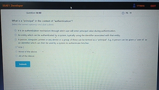 Solved SSAE1 ﻿Developer177ดอ16SMITQuestion 14/4075:11What is | Chegg.com