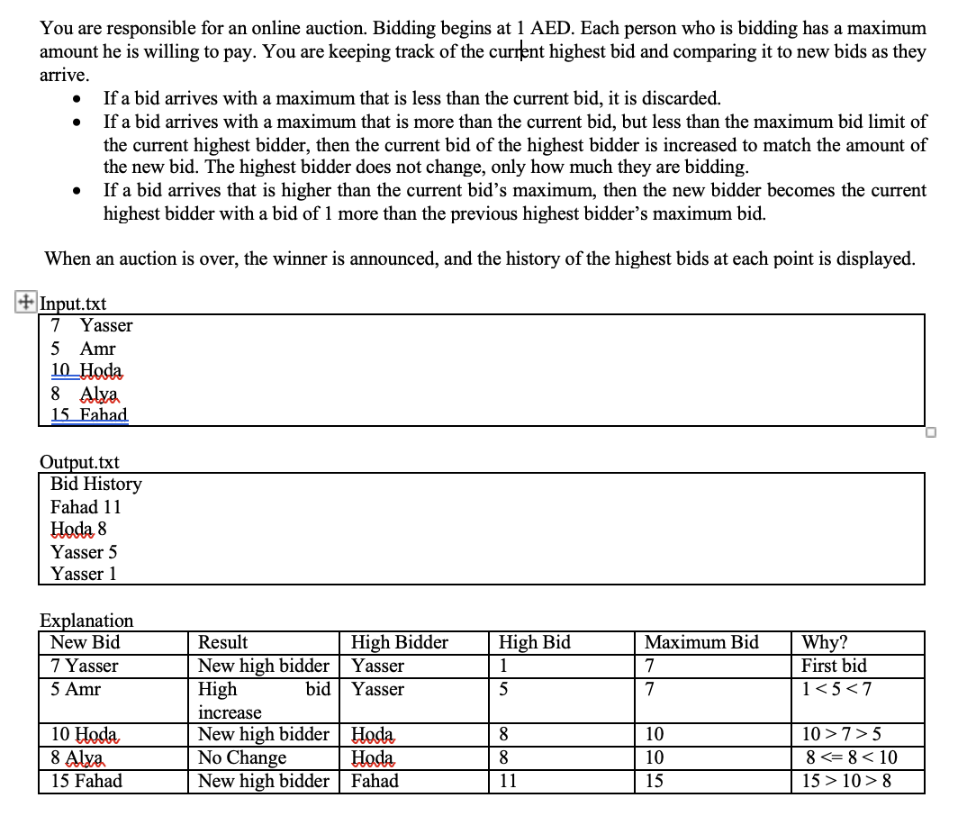 Solved Create a bidding game using java stack and stack | Chegg.com