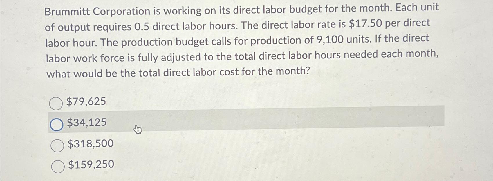 Solved Brummitt Corporation is working on its direct labor | Chegg.com