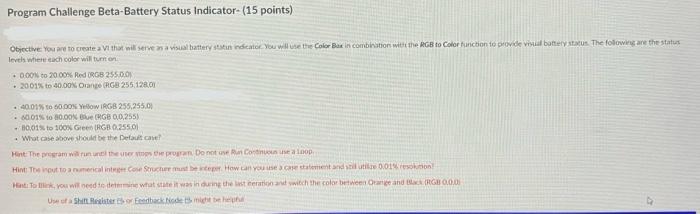 Solved Program Challenge Beta-Battery Status Indicator- (15 | Chegg.com