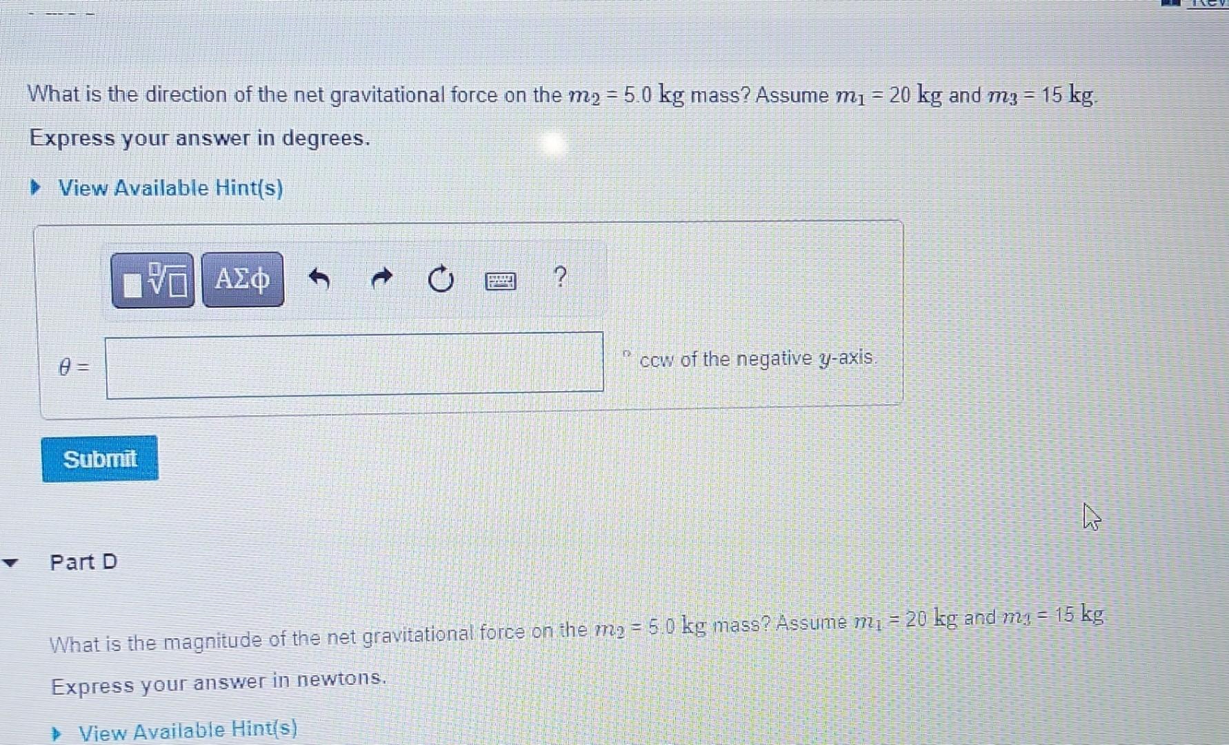 Solved 1 of 1What is the direction of the net gravitational | Chegg.com