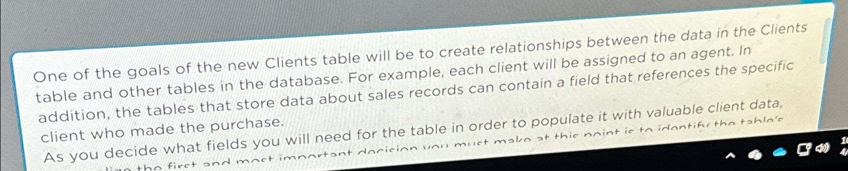 Solved One of the goals of the new Clients table will be to | Chegg.com