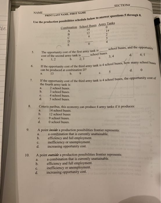 Solved SECTION# NAME PRINT LAST NAME, FIRST NAME Use the | Chegg.com
