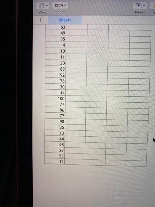Solved + T 125% Insert Table Chart Text View Zoom + Sheet1 | Chegg.com