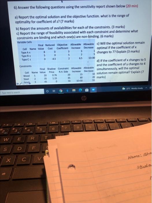 Solved 6) Answer the following questions using the | Chegg.com