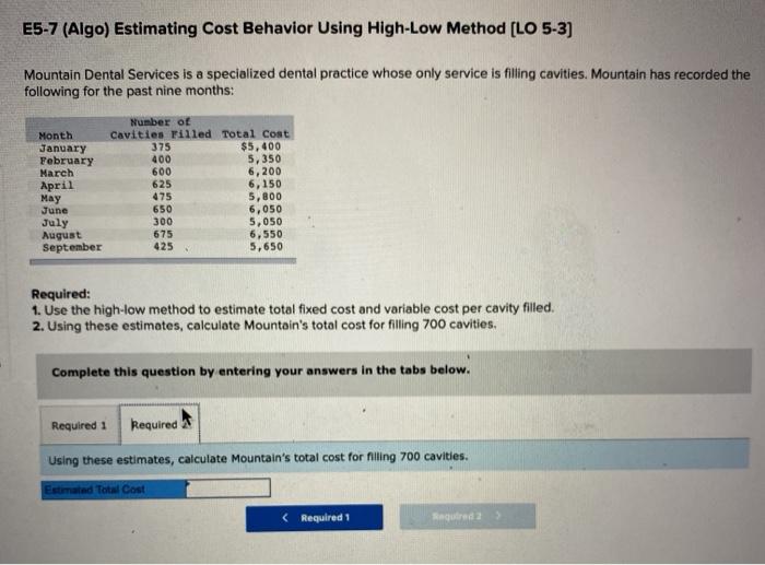 Solved E5-7 (Algo) Estimating Cost Behavior Using High-Low | Chegg.com