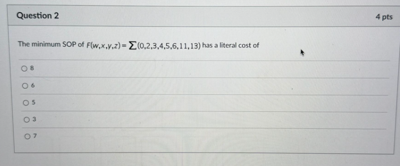 Solved Question 2the Minimum Sop Of 