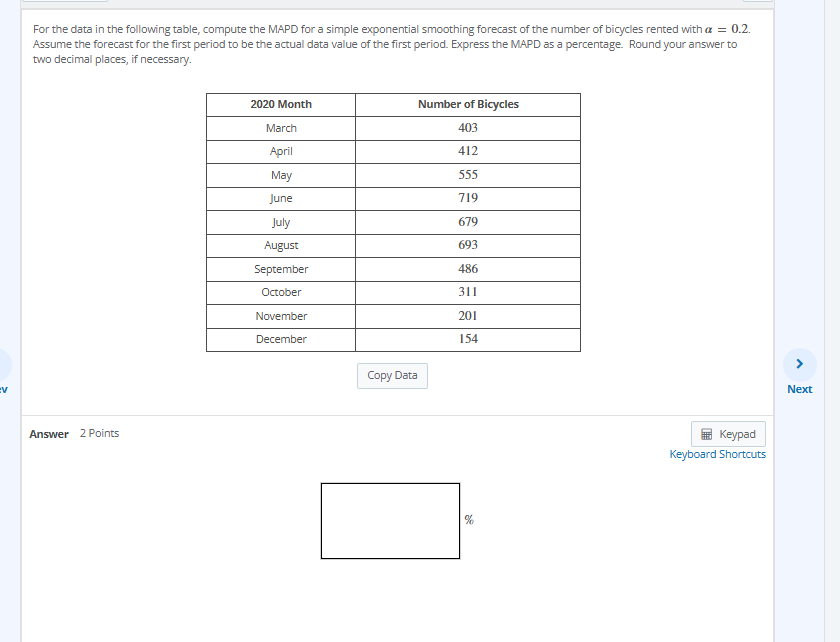 Solved For the data in the following table, compute the MAPD | Chegg.com