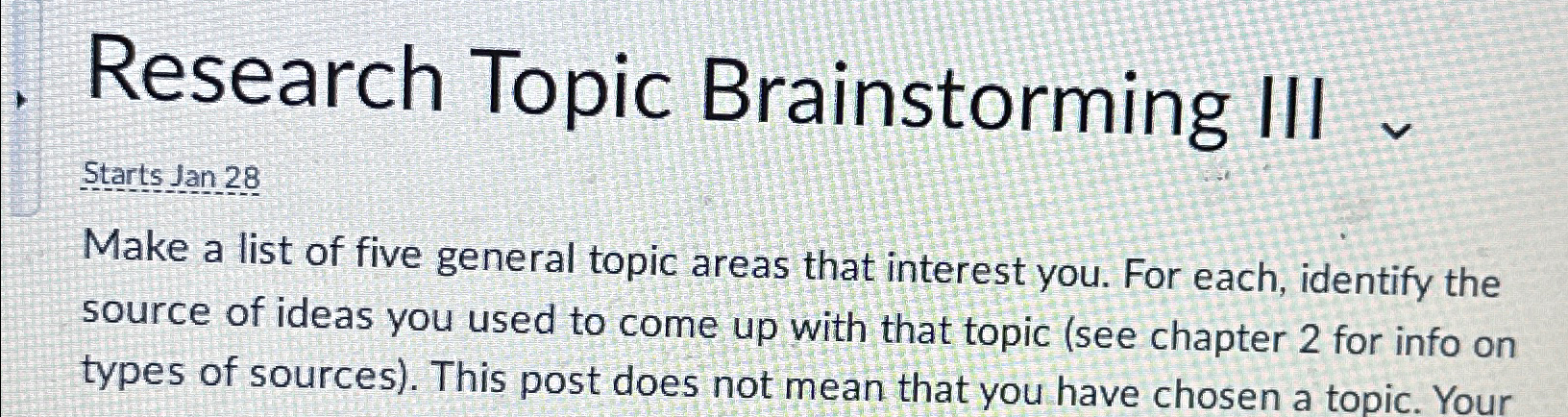 Solved Research Topic Brainstorming IIIStarts Jan 28Make a | Chegg.com