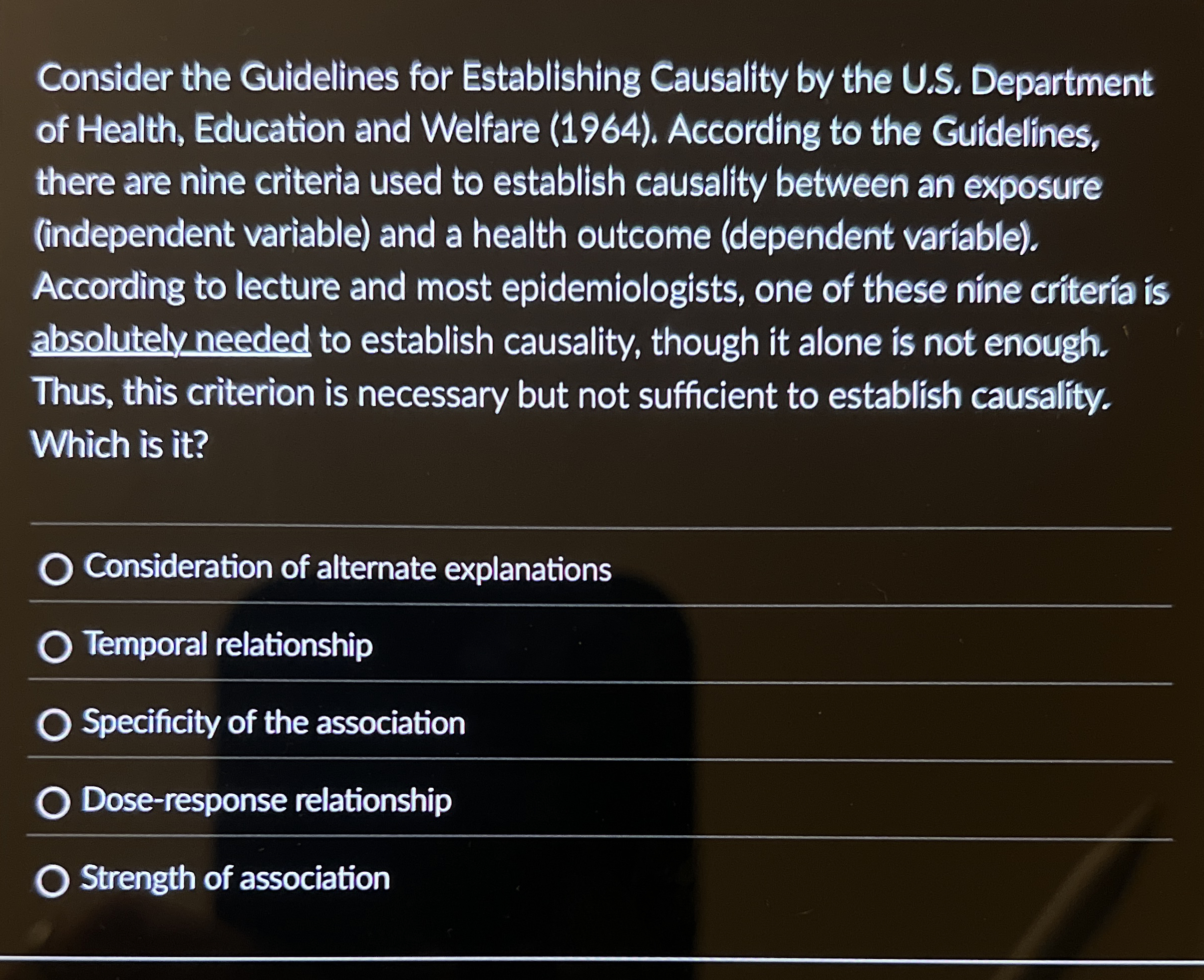 Solved Consider the Guidelines for Establishing Causality by | Chegg.com