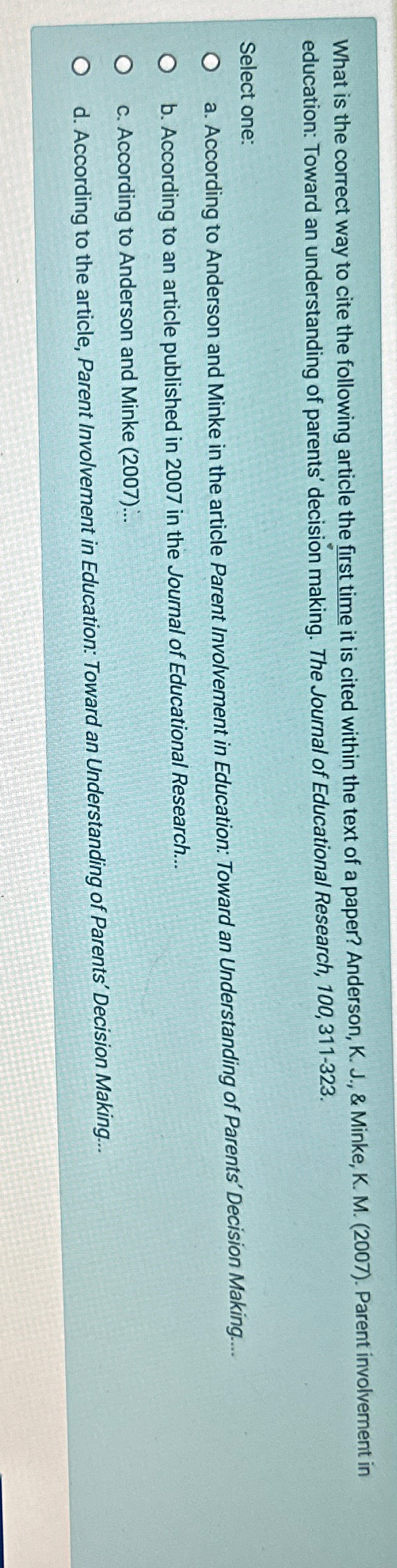 Solved What is the correct way to cite the following article | Chegg.com