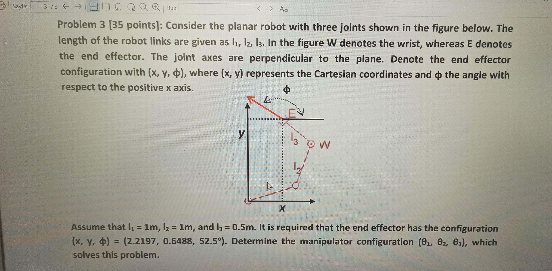 Problem 3 [35 points]: Consider the planar robot with | Chegg.com