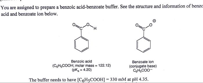 Solved You are assigned to prepare a benzoic acid-benzoate | Chegg.com