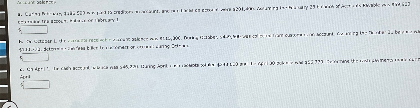 Solved Account balances determine the account balance on | Chegg.com