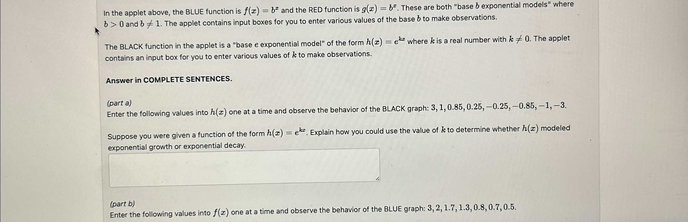 Solved In the applet above, the BLUE function is f(x)=bx | Chegg.com