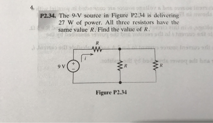 Solved 4. the role P2.34. The 9-V source in Figure P2.34 is | Chegg.com