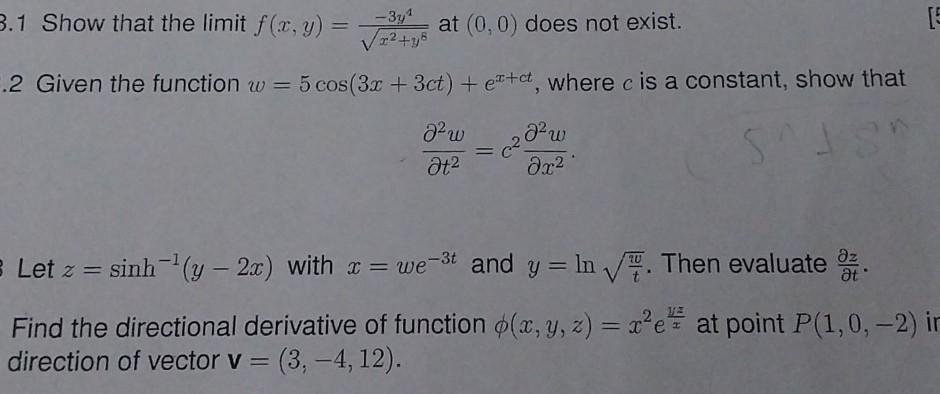 Solved 3.1 Show that the limit f(x,y)=x2+y6−3y4 at (0,0) | Chegg.com