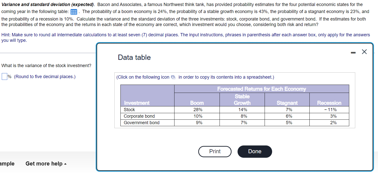 Solved Variance and standard deviation (expected). ﻿ Bacon | Chegg.com