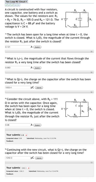 Solved Two Loop RC Circuit 1 A circuit is constructed with | Chegg.com