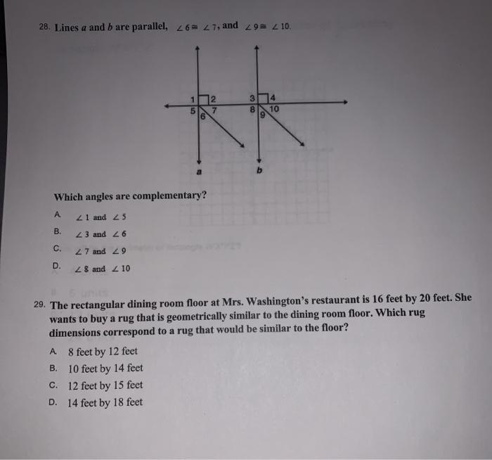 Solved 28. Lines a and bare parallel, 26=21, and 298 2 10 1 | Chegg.com