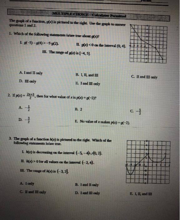 Solved MULTIPLE CHOICE Pard The graph of a function, (2) is | Chegg.com
