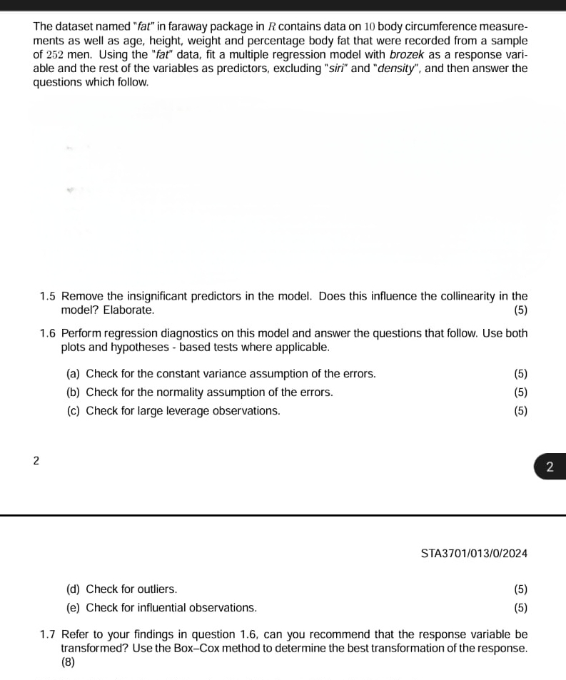 Solved Please use r markdown to answerThe dataset named | Chegg.com