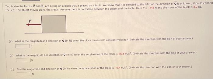 Solved Two horizontal forces, P and Q, are acting on a block | Chegg.com