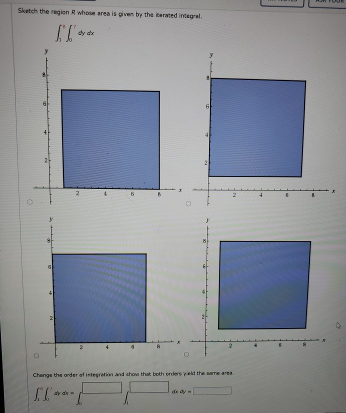 Solved Sketch the region R whose area is given by the | Chegg.com
