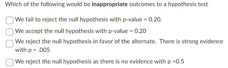 Solved Which of the following would be inappropriate | Chegg.com
