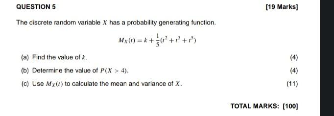 Solved The discrete random variable \\( X \\) has a | Chegg.com