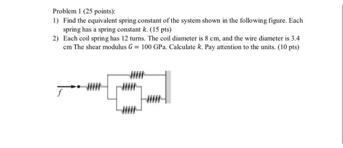 Solved Problem 1 (25 points): 1) Find the equivalent spring | Chegg.com