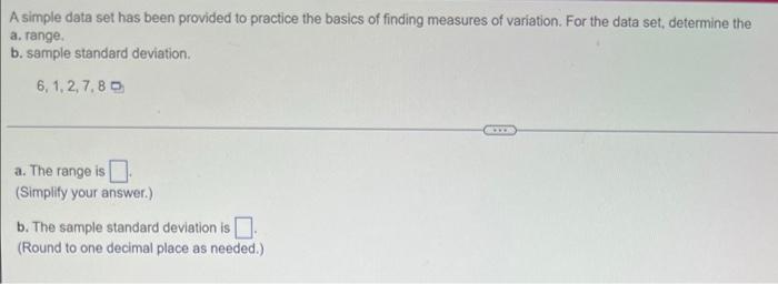 Solved A simple data set has been provided to practice the | Chegg.com